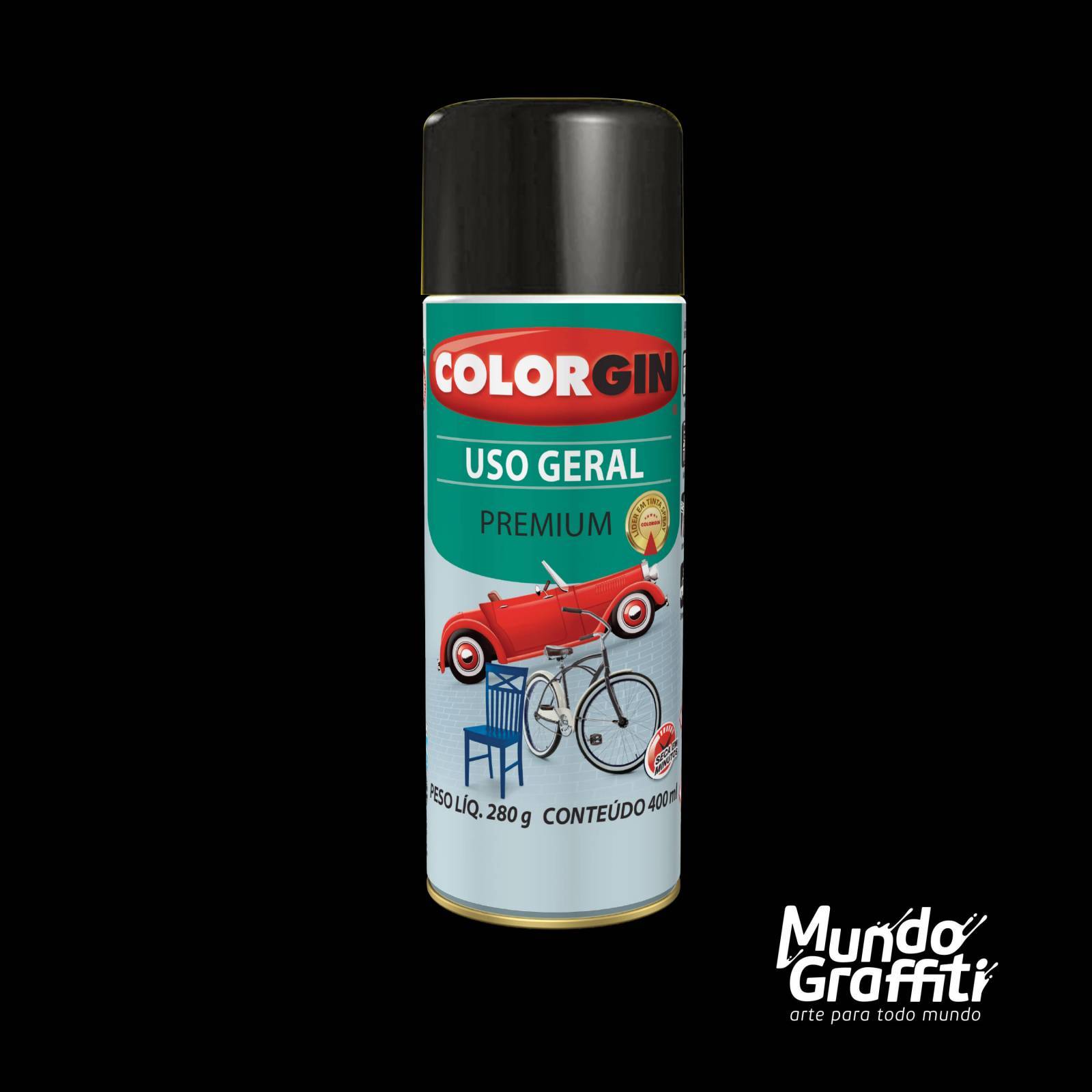 Tinta Spray Colorgin Uso Geral 54001 Preto Fosco 400ml - Mundo Grafite