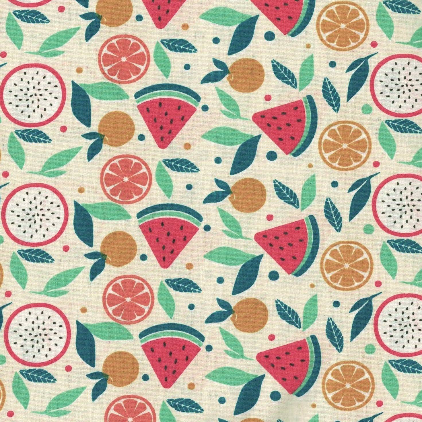 Tricoline Frutas e Folhas Fundo Cru - Ref. 7153 cor 01 - Armarinhos Nodari