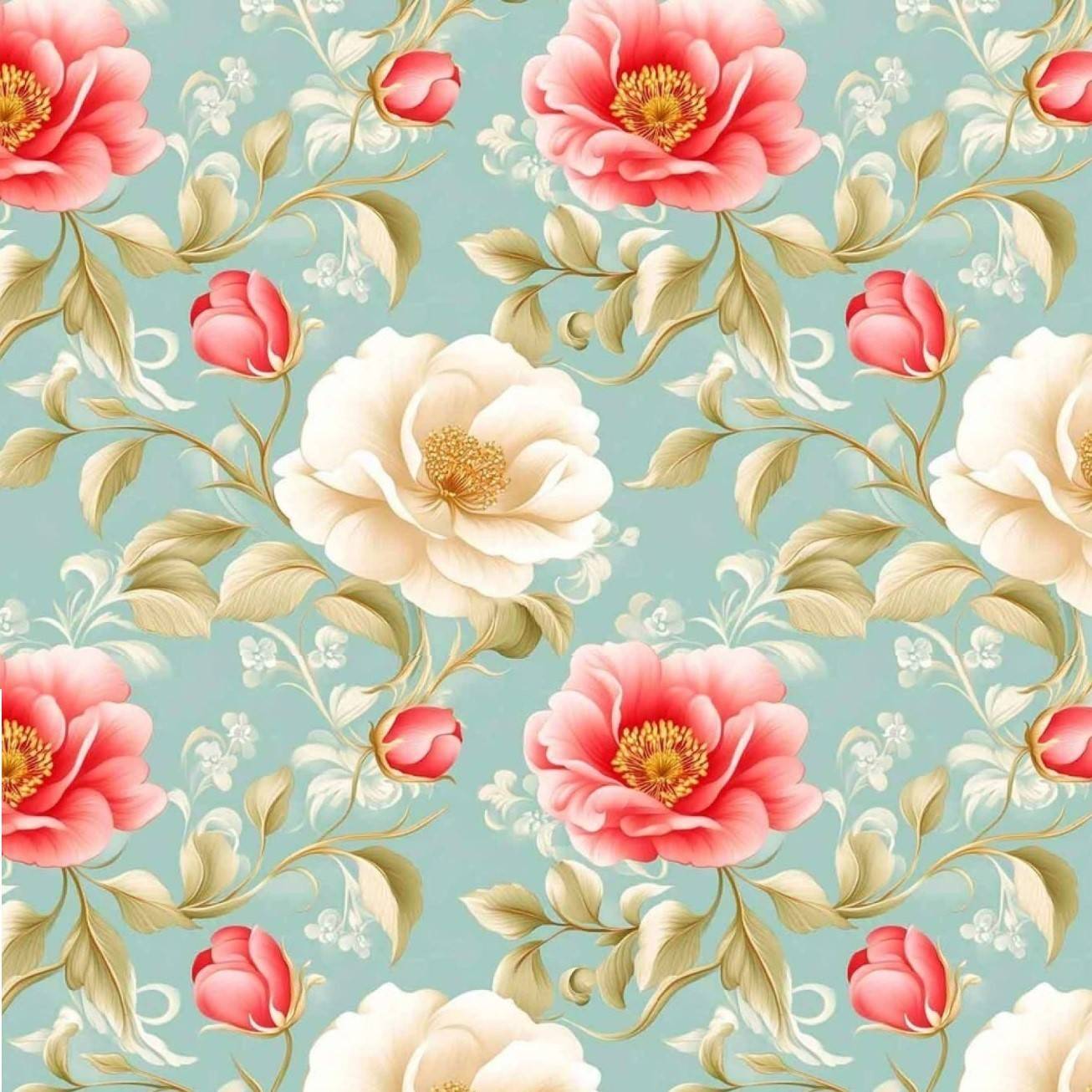 Tecido Tricoline Digital Estampado Floral Barroco Grande Fun ...