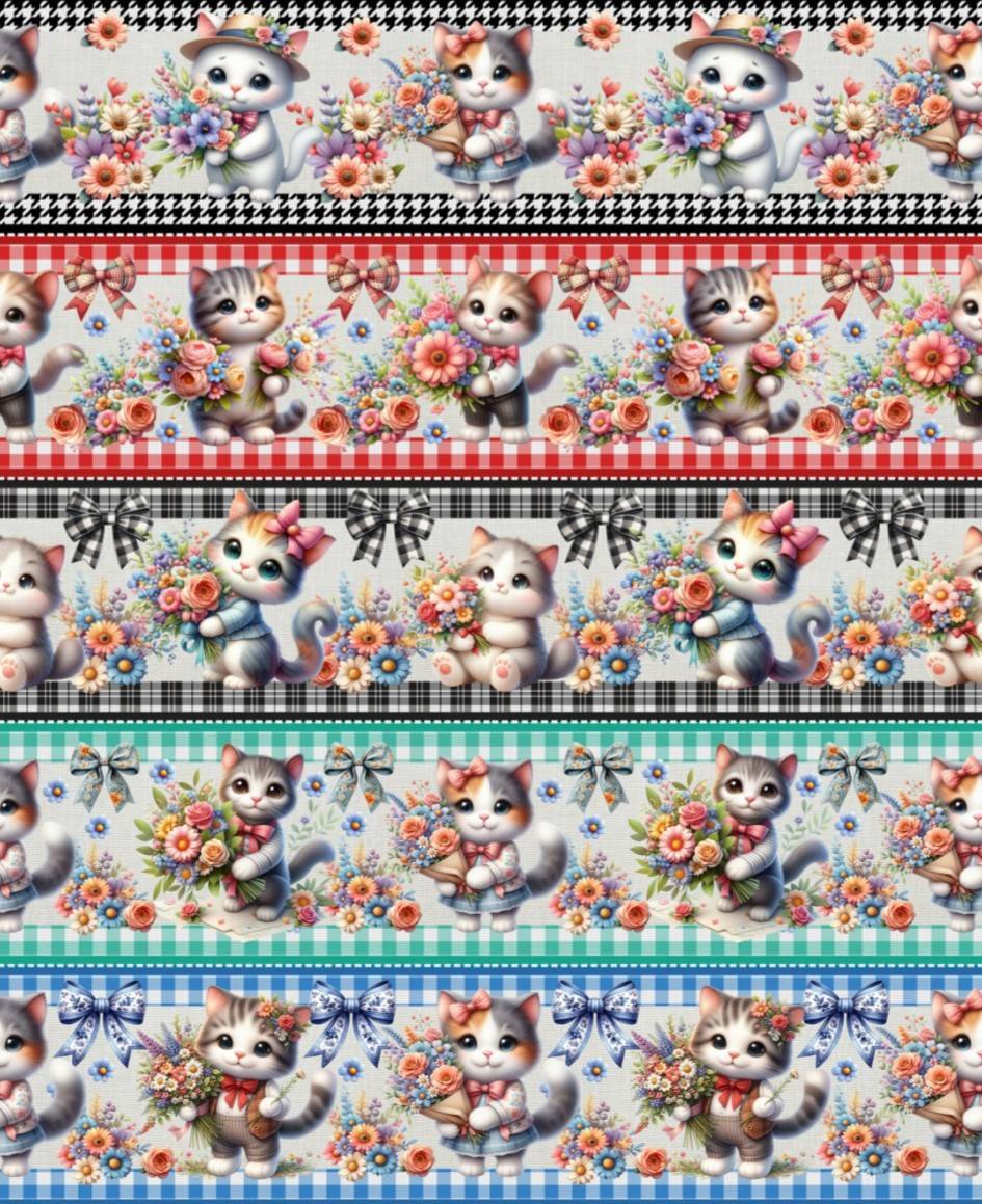 Tecido Tricoline Digital Painel Barrado Pet Love Cute Cats 5 ...